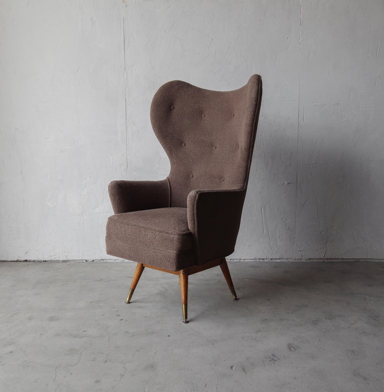 Midcentury Sculptural High Back Swivel Chair For Sale at 1stDibs