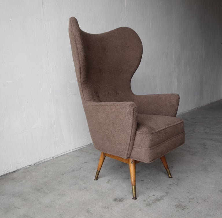 Midcentury Sculptural High Back Swivel Chair For Sale at 1stDibs