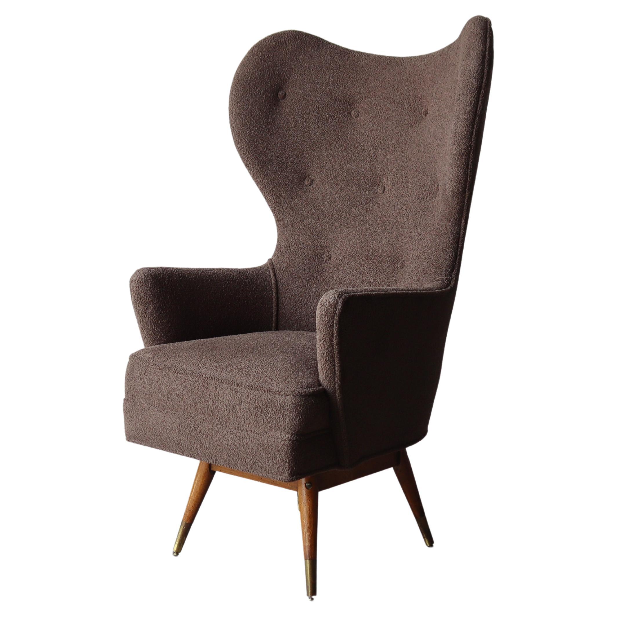 Midcentury Sculptural High Back Swivel Chair For Sale at 1stDibs