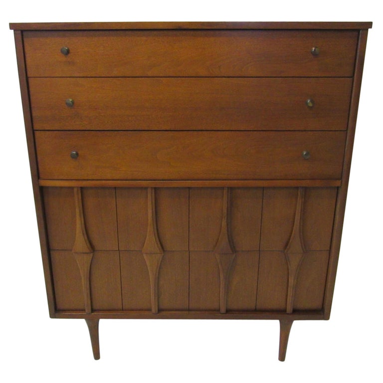 Mid Century Sculptural Tall Walnut Dresser Chest at 1stDibs