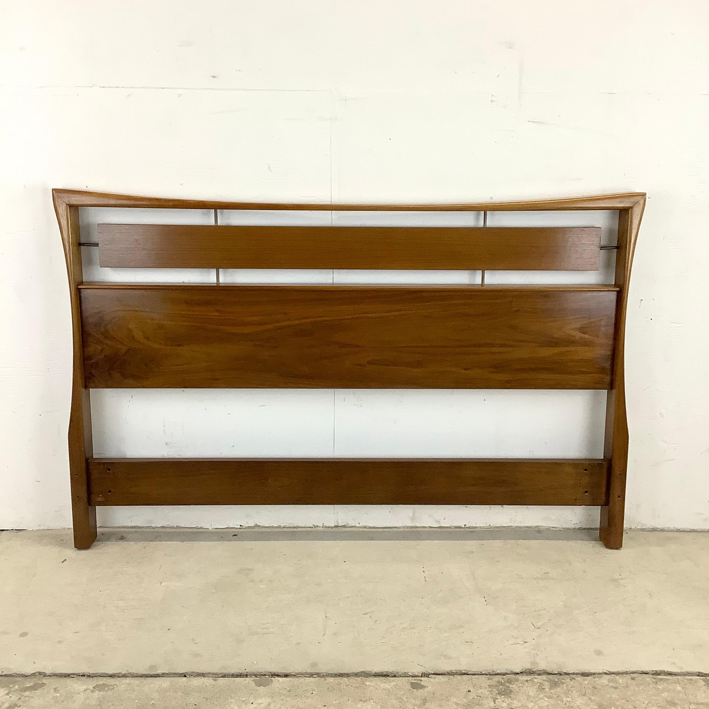 Midcentury Sculptural Walnut and Brass Full Size Headboard, Attributed ...
