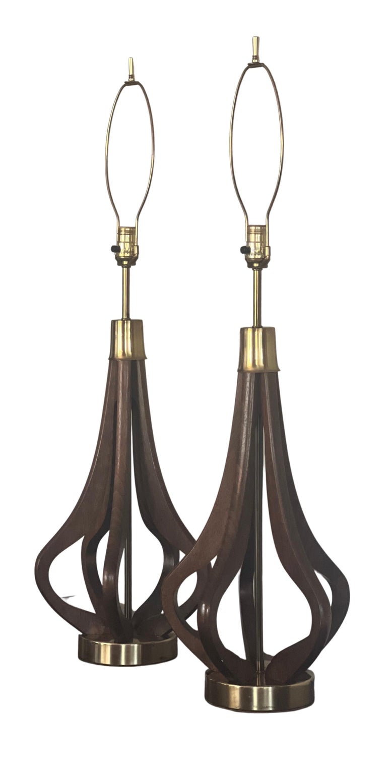 Mid Century Sculptural Walnut Table Lamps For Sale at 1stDibs