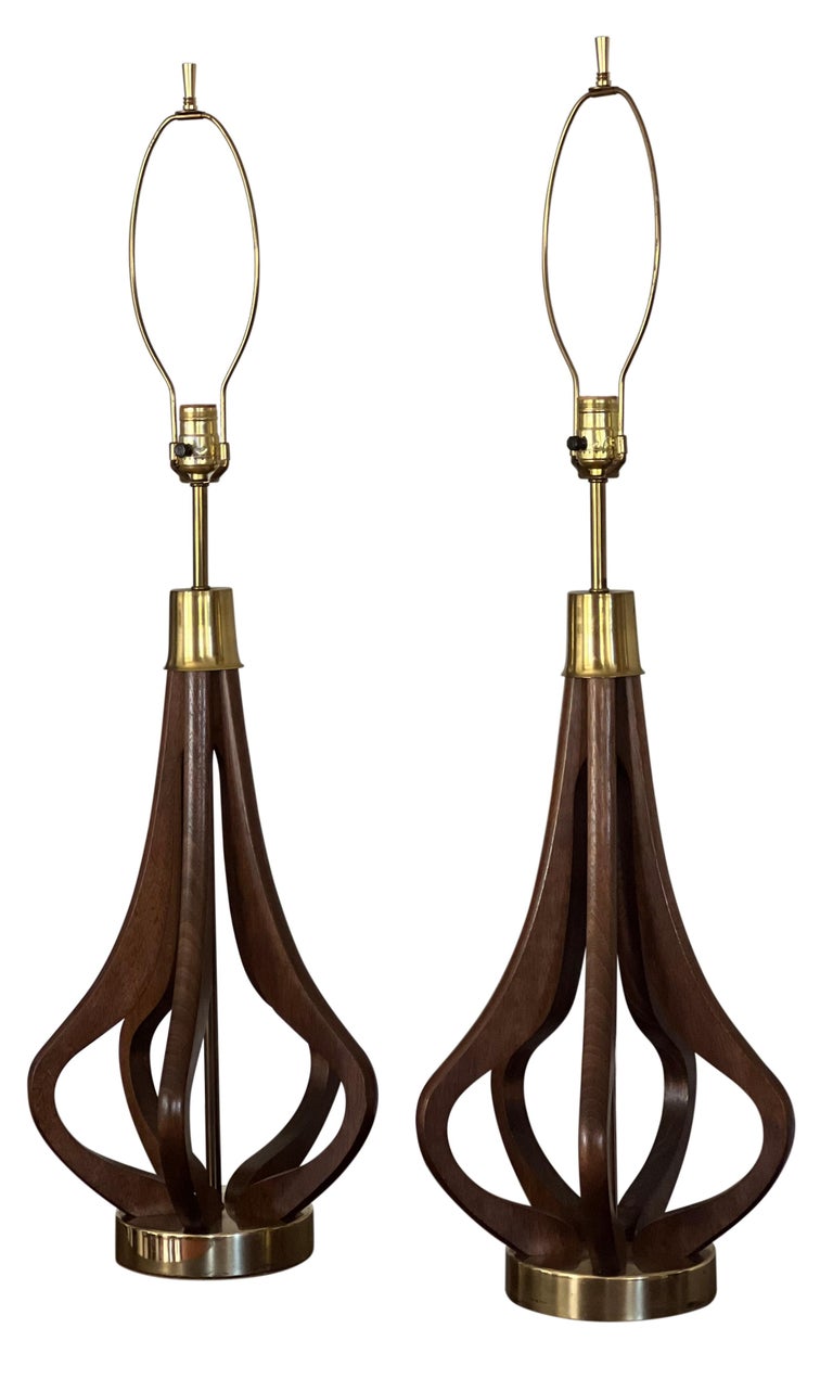 Mid Century Sculptural Walnut Table Lamps For Sale at 1stDibs