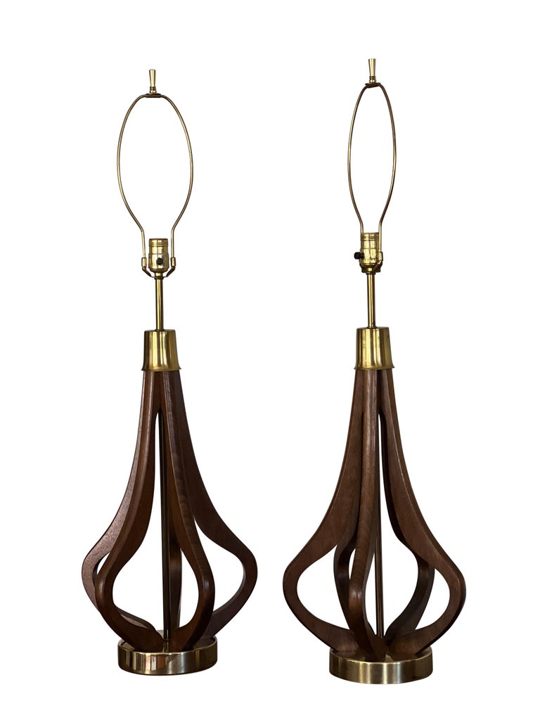 Mid Century Sculptural Walnut Table Lamps For Sale at 1stDibs