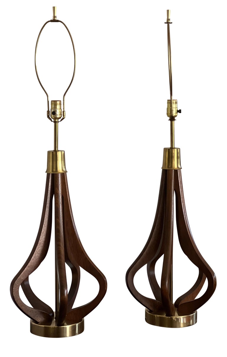 Mid Century Sculptural Walnut Table Lamps For Sale at 1stDibs