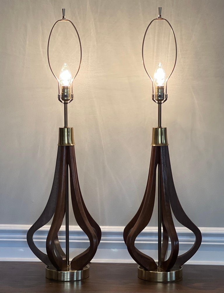 Mid Century Sculptural Walnut Table Lamps For Sale at 1stDibs