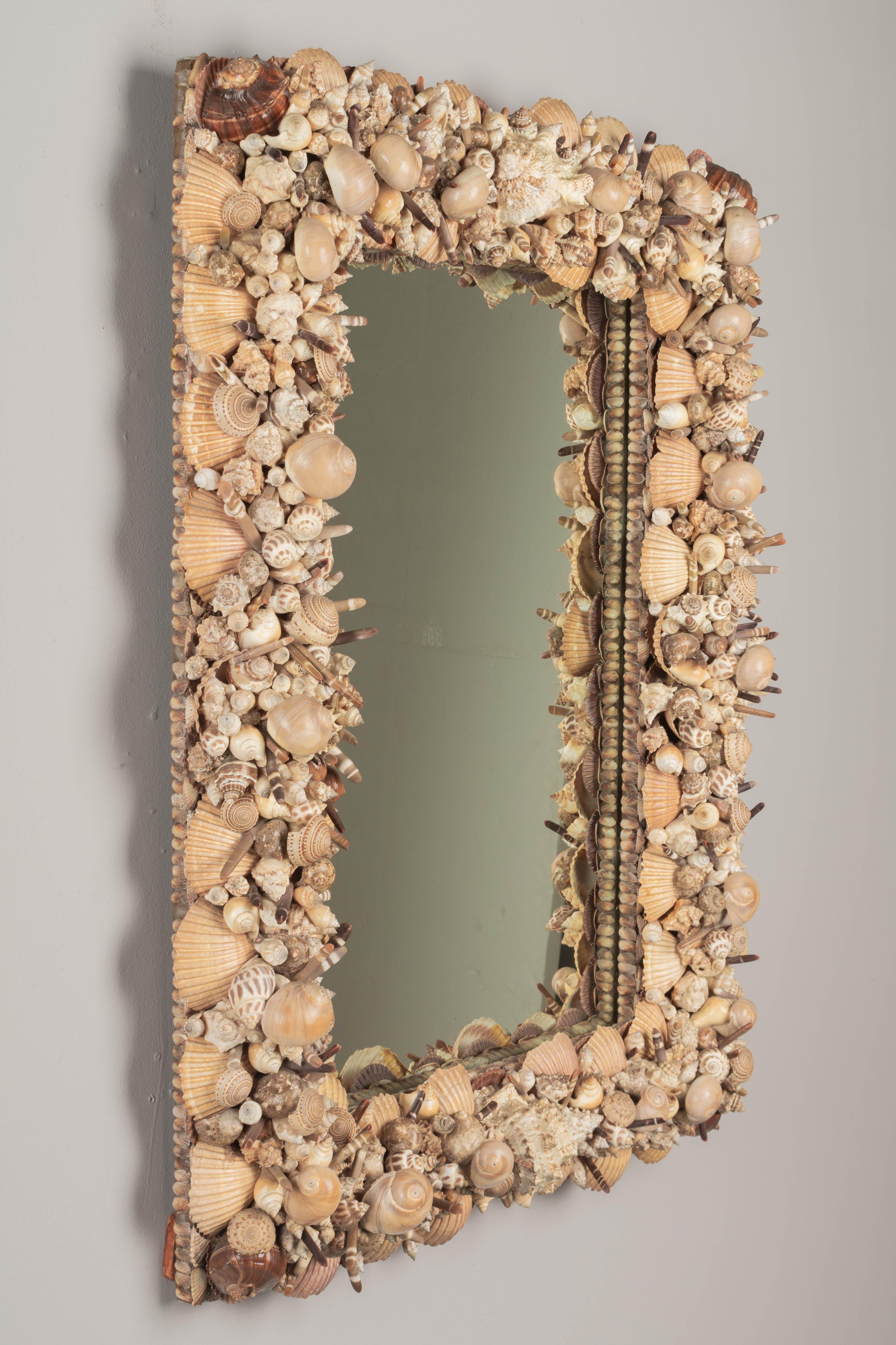 Mid Century Seashell Encrusted Wall Mirror For Sale at 1stDibs