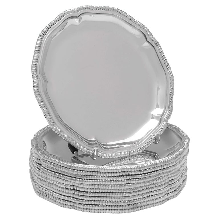 Mid Century Set of 12 Silver Side Plates, C. 1970 for Faraone of Milan ...