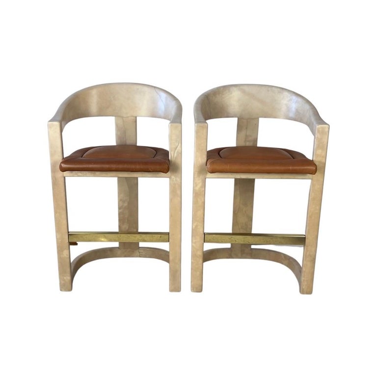 Mid-Century Set of 4 Onassis Bar Stools by Karl Springer For Sale at ...