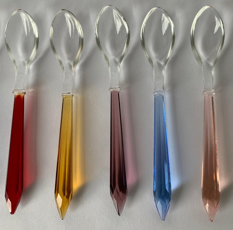 Midcentury Set of 7 Colored Cut Glass Prism Small Spoons For Sale at ...