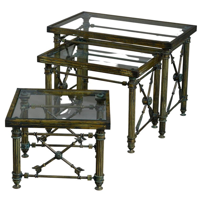 Mid-Century Set of Bronzed Metal Tables For Sale at 1stDibs