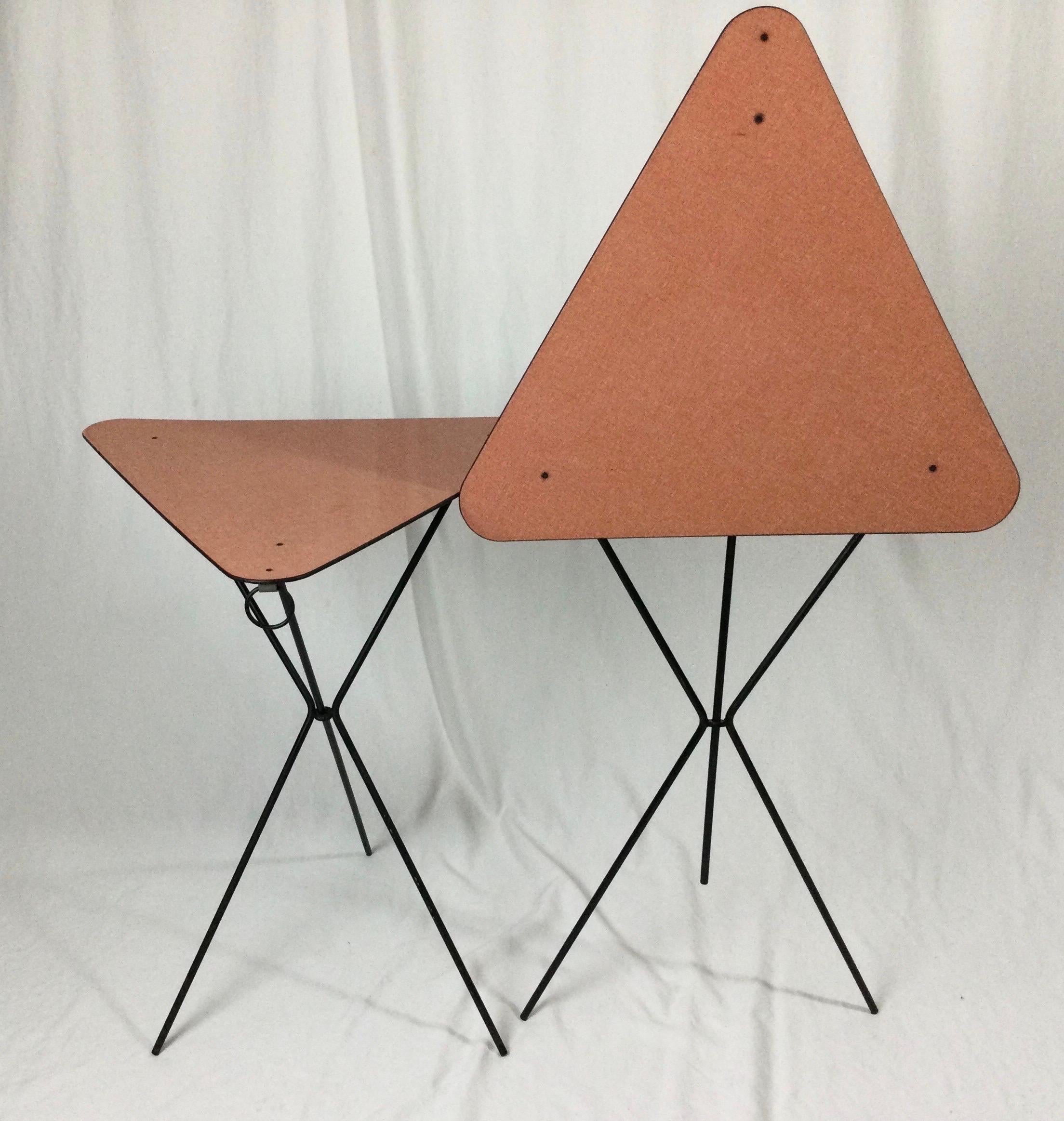 Mid-Century Set of Two Atomic Triangle Tripod Folding Side Tables ...