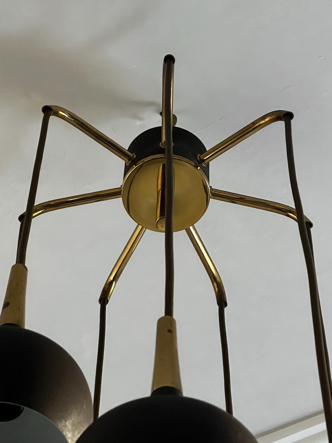 Mid-Century Seven Light Cascade Chandelier with Brass Details For Sale ...