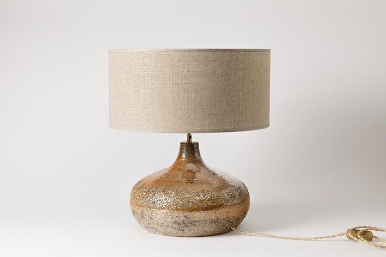 Midcentury Shiny Ceramic Table Lamp by Bessone Vallauris with Gold ...