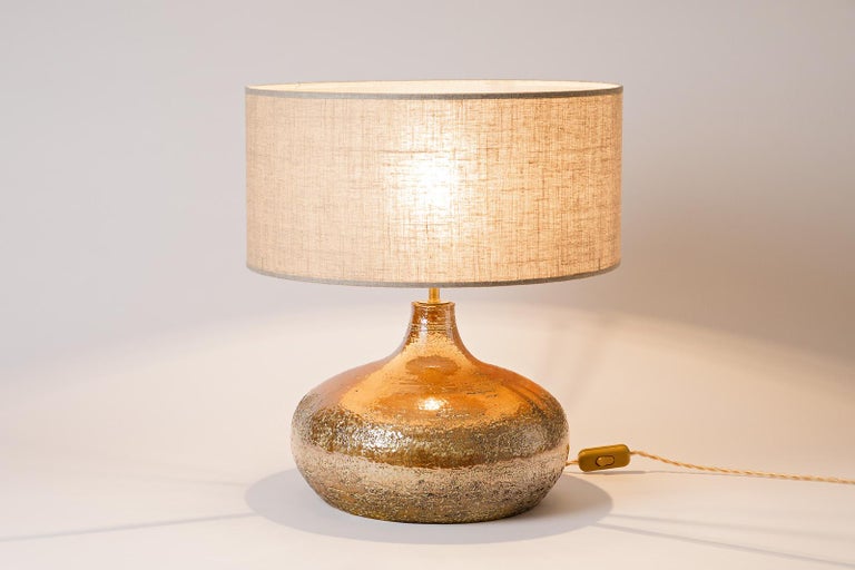 Midcentury Shiny Ceramic Table Lamp by Bessone Vallauris with Gold ...
