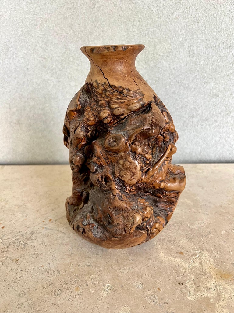 Mid-Century Signed Turned Burl-Wood Manzanita Vase For Sale at 1stDibs