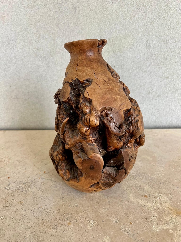 Mid-Century Signed Turned Burl-Wood Manzanita Vase For Sale at 1stDibs