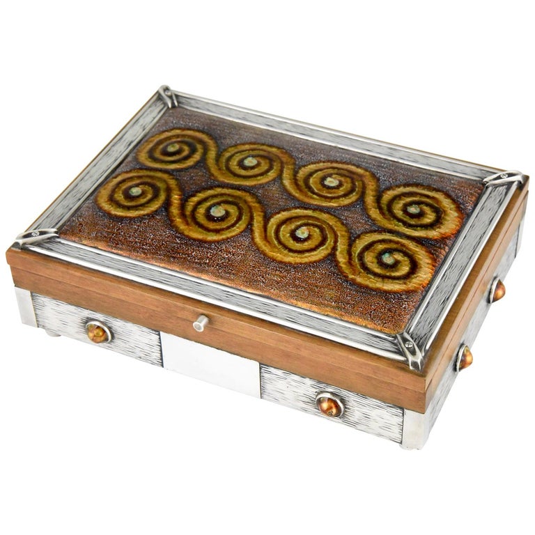Mid-century Silver and Enameled Box Spain 1960 For Sale at 1stDibs
