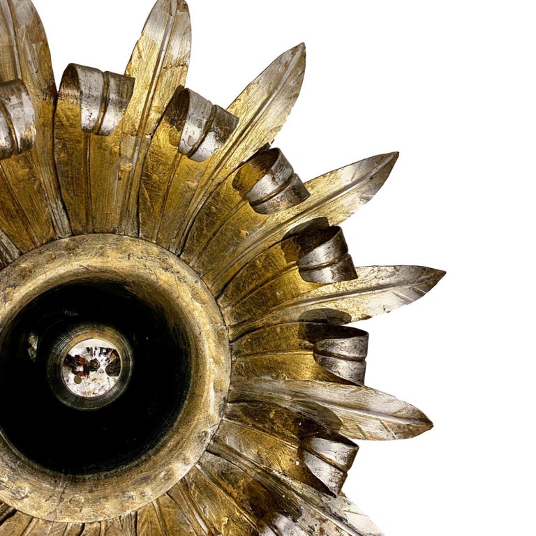 Midcentury Silver and Gold Leaf Light Fixture For Sale at 1stDibs