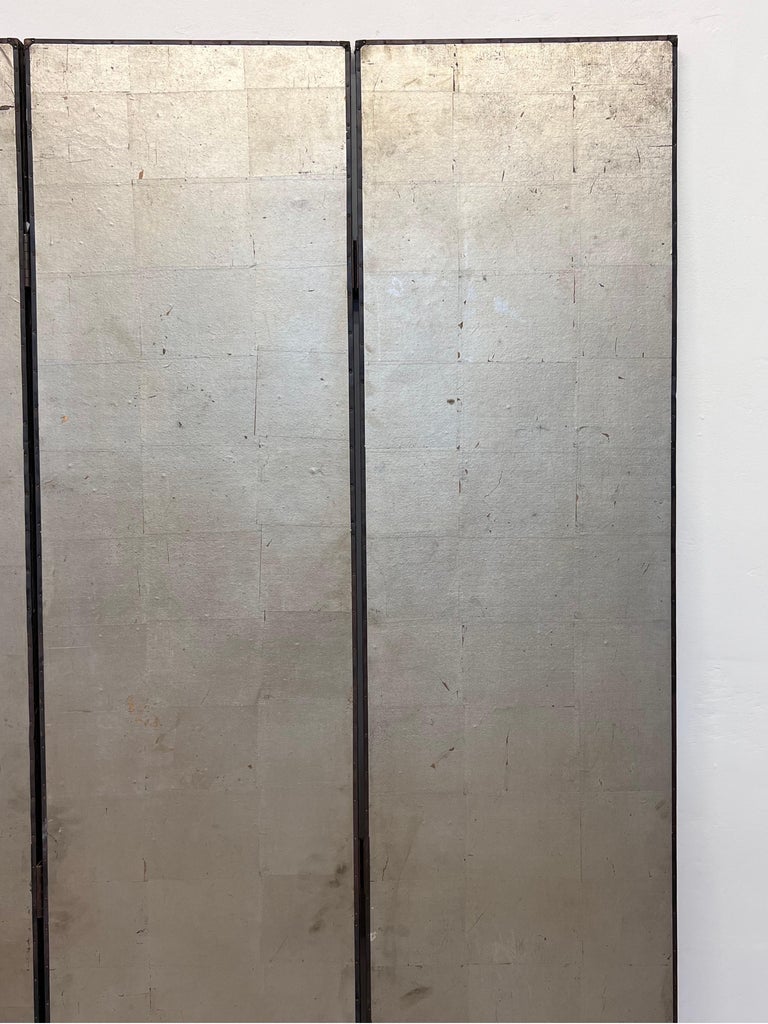 Mid-Century Silver Leaf and Brass Asian Room Divider Folding Screen For ...