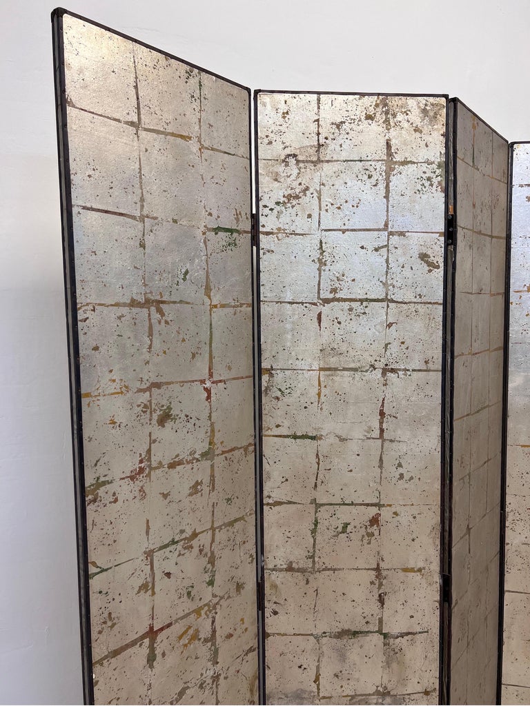 Mid-Century Silver Leaf and Brass Asian Room Divider Folding Screen For ...