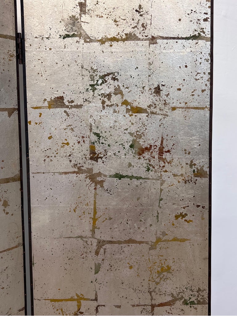 Mid-Century Silver Leaf and Brass Asian Room Divider Folding Screen For ...