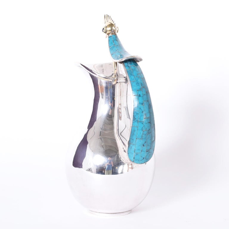 Mid-Century Silver Plate on Copper Pitcher with Bird Handle by Los ...