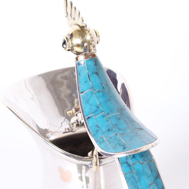 Mid-Century Silver Plate on Copper Pitcher with Bird Handle by Los ...
