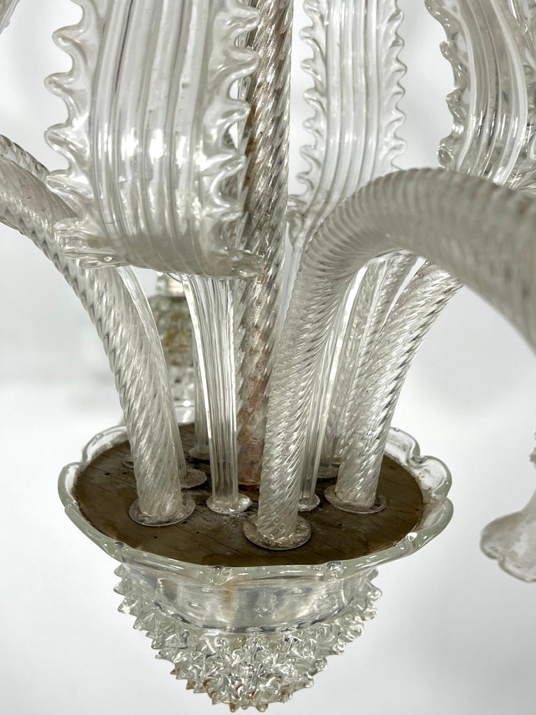 Mid-Century Six Arms Murano Bullicante Rostrato Chandelier by Ercole ...