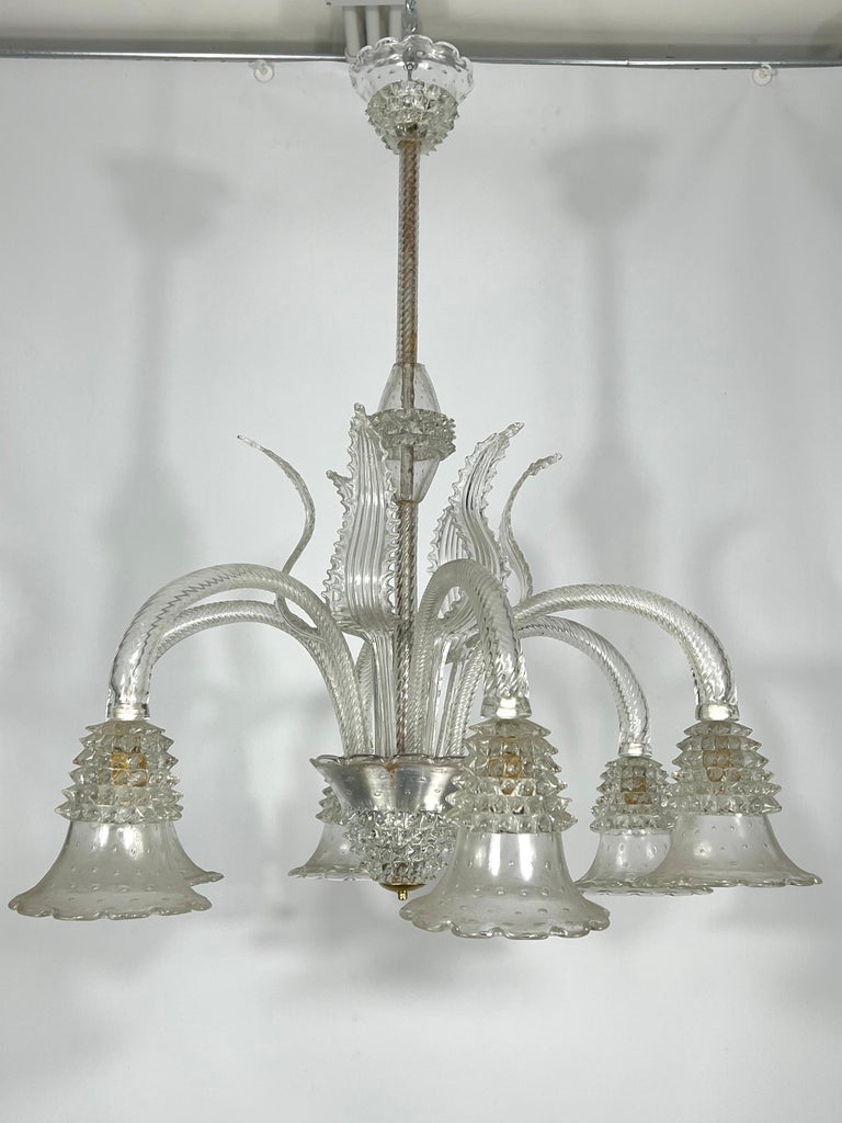 Mid-Century Six Arms Murano Bullicante Rostrato Chandelier by Ercole ...