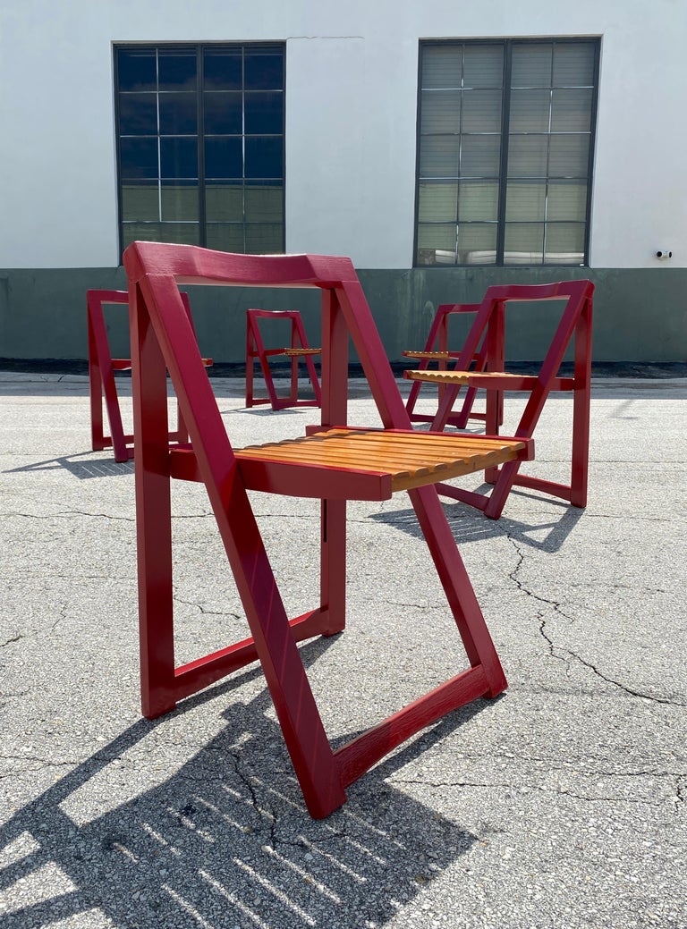 Mid Century Slated Wood Folding Chairs Attributed to Aldo Jacober For ...