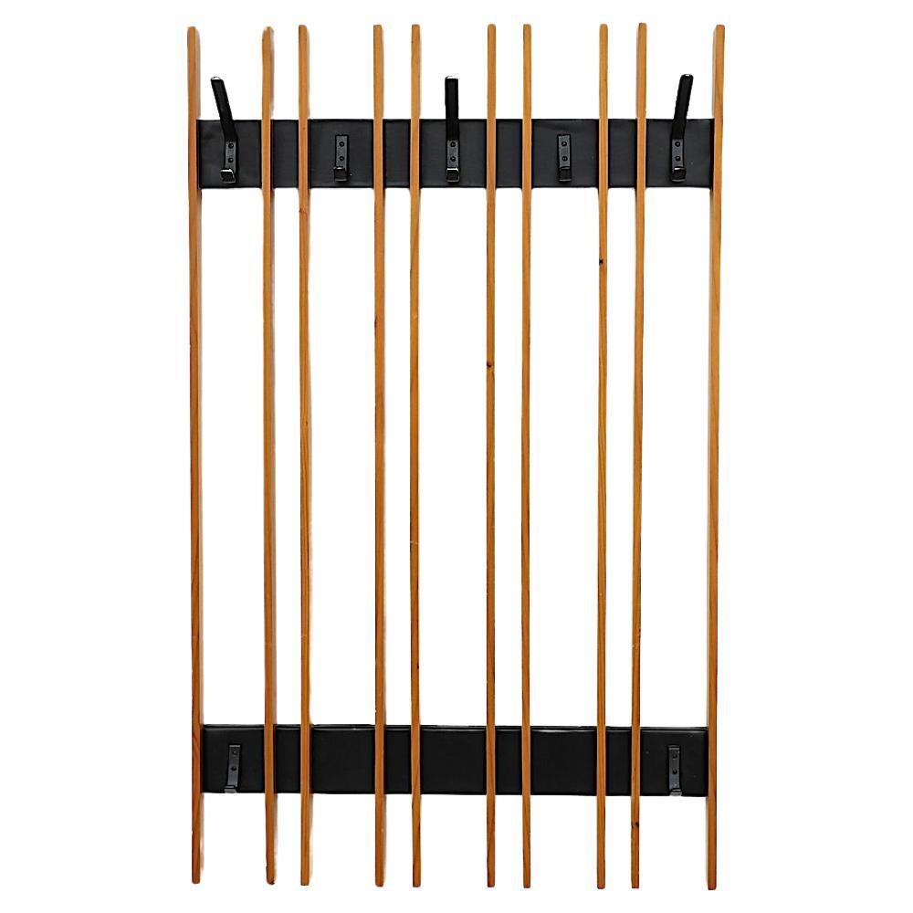 Mid-Century Slatted Wall Mount Coat Rack at 1stDibs