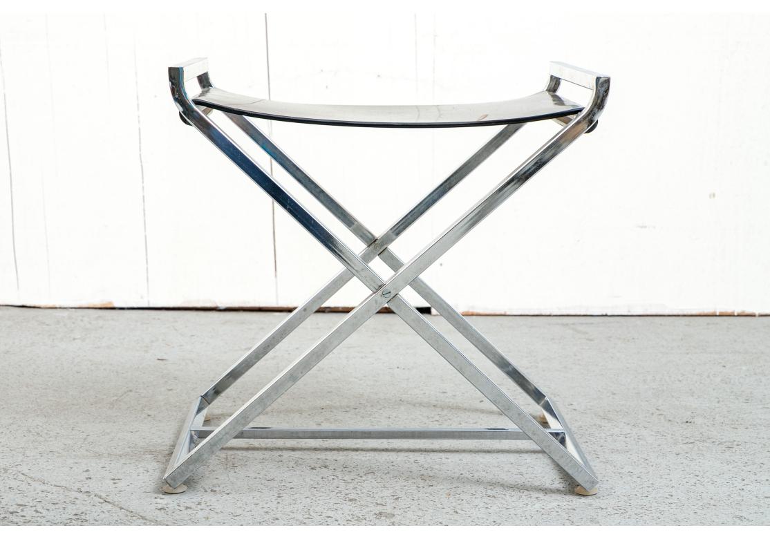 Mid Century Smoked Lucite and Chrome Scissor Stool For Sale at 1stDibs