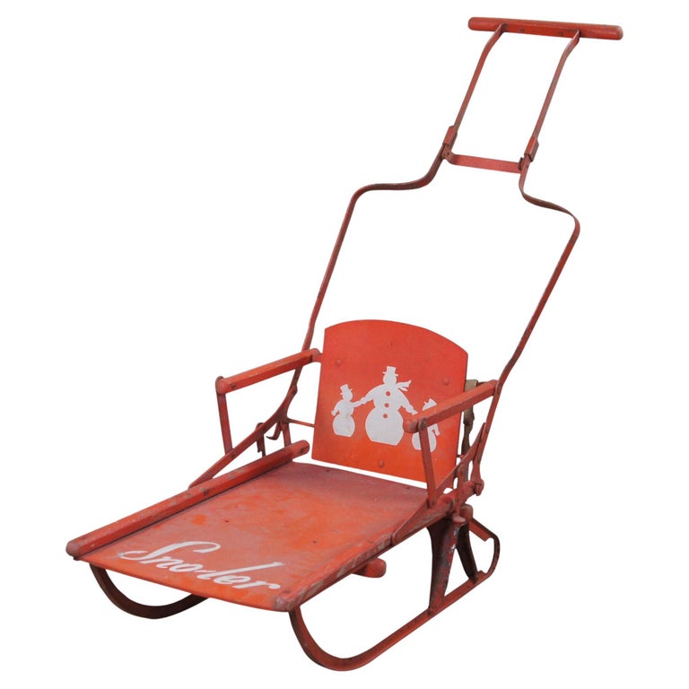 Mid Century Sno-Ler Folding Winter Children's Snow Sledge Push Push ...