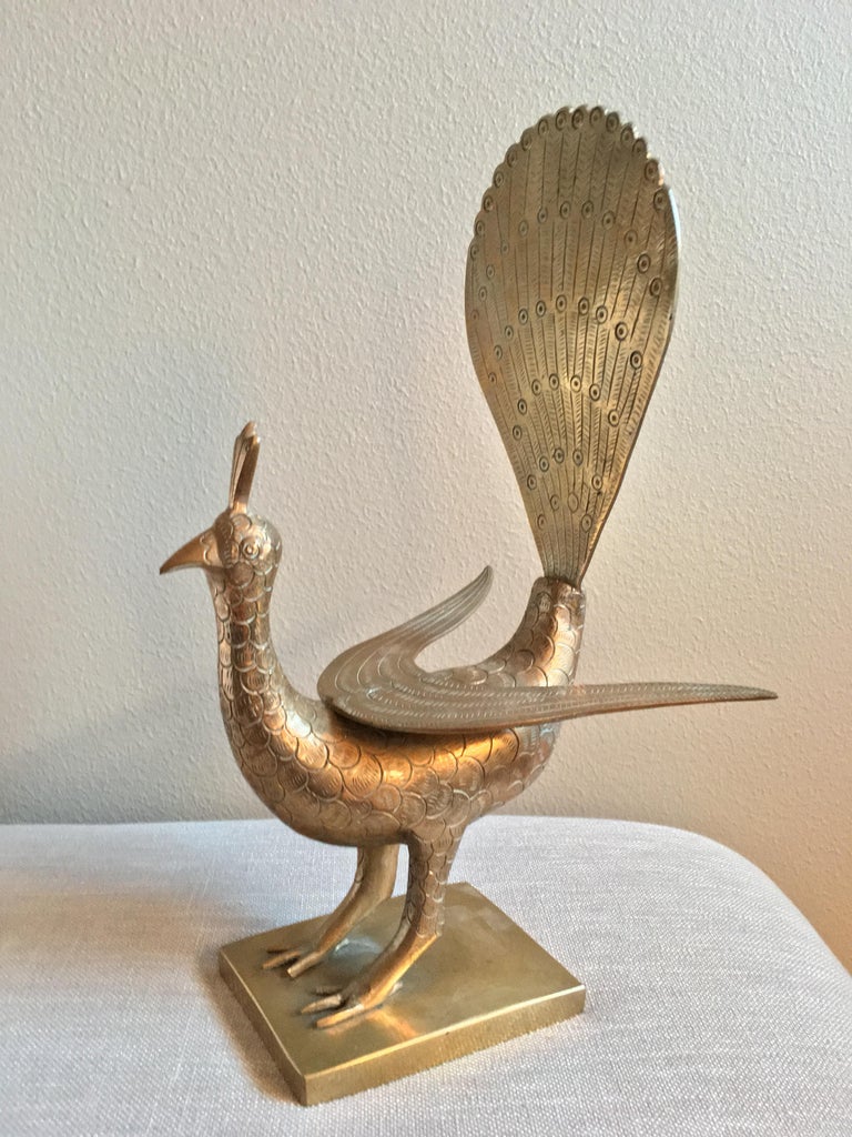 Mid-Century Sold Brass Peacock For Sale at 1stDibs