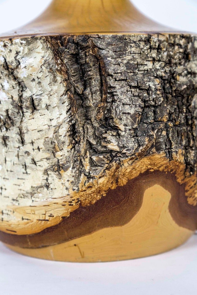 Midcentury Solid Birch Tree Bark Table Lamp with Finial at 1stDibs