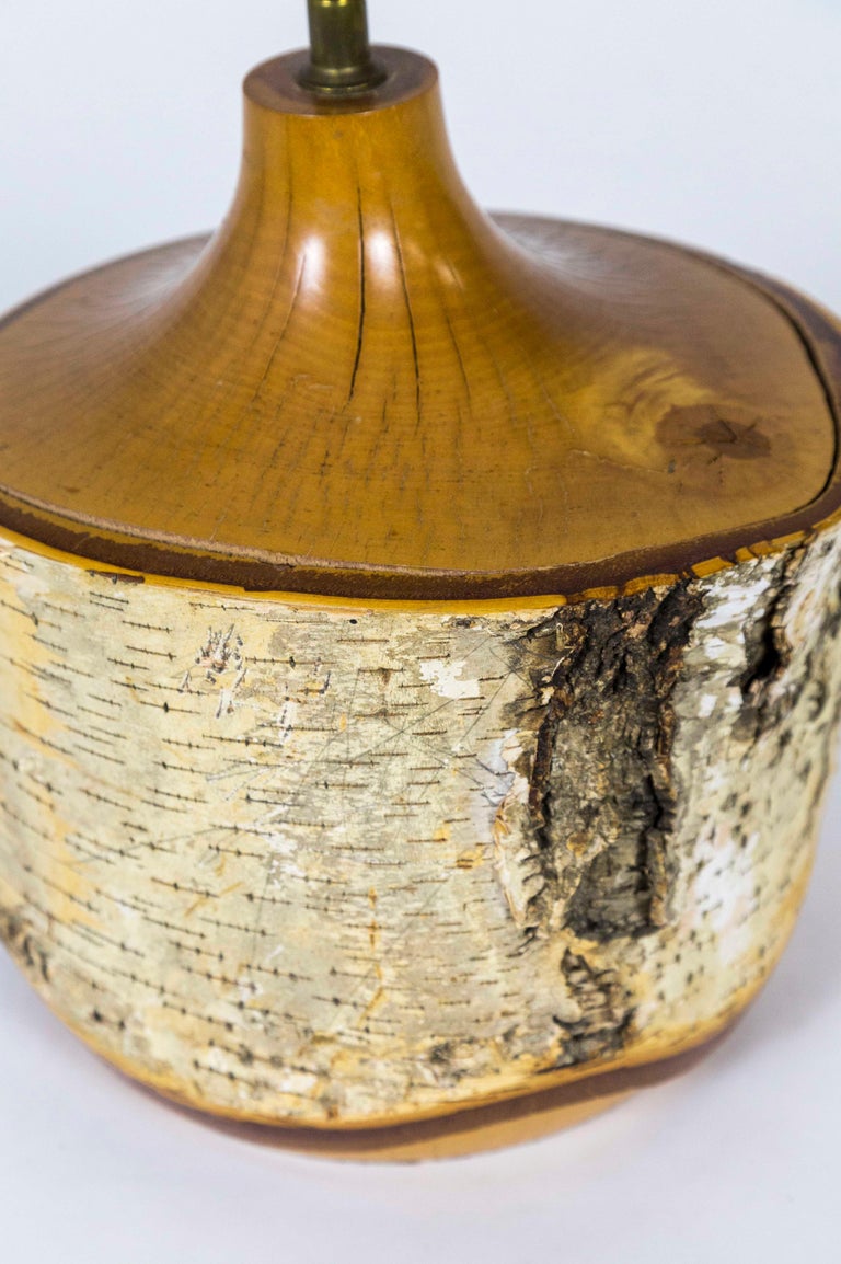 Midcentury Solid Birch Tree Bark Table Lamp with Finial at 1stDibs