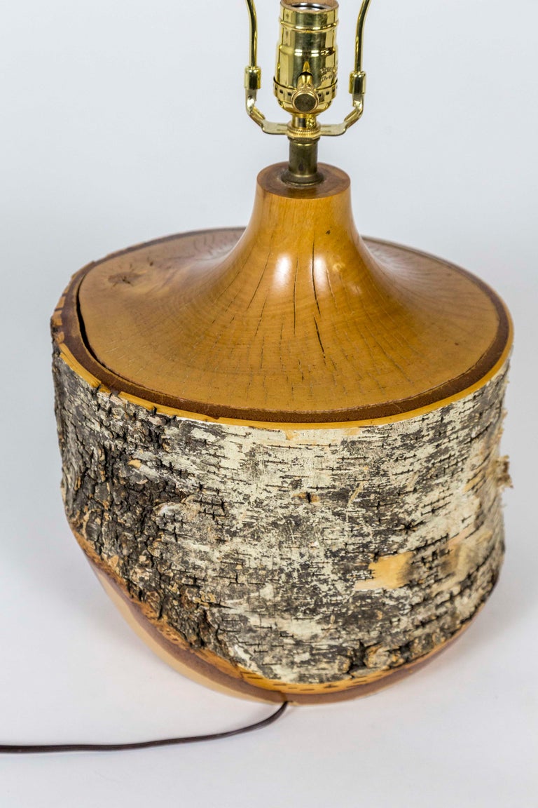Midcentury Solid Birch Tree Bark Table Lamp with Finial at 1stDibs