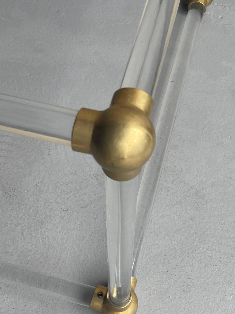 Mid-Century Solid Lucite Cube with Brass Connectors Coffee Table Base ...