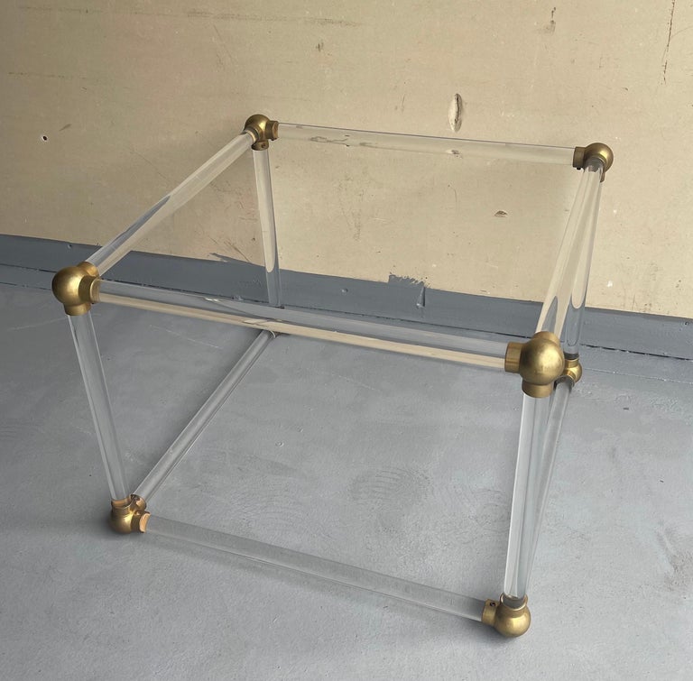 Mid-Century Solid Lucite Cube with Brass Connectors Coffee Table Base ...