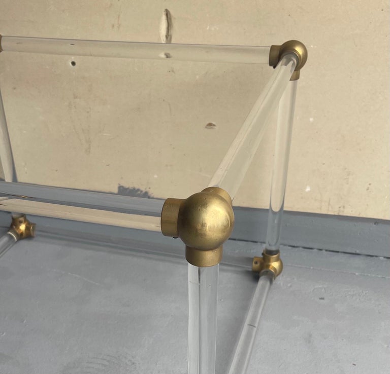 Mid-Century Solid Lucite Cube with Brass Connectors Coffee Table Base ...