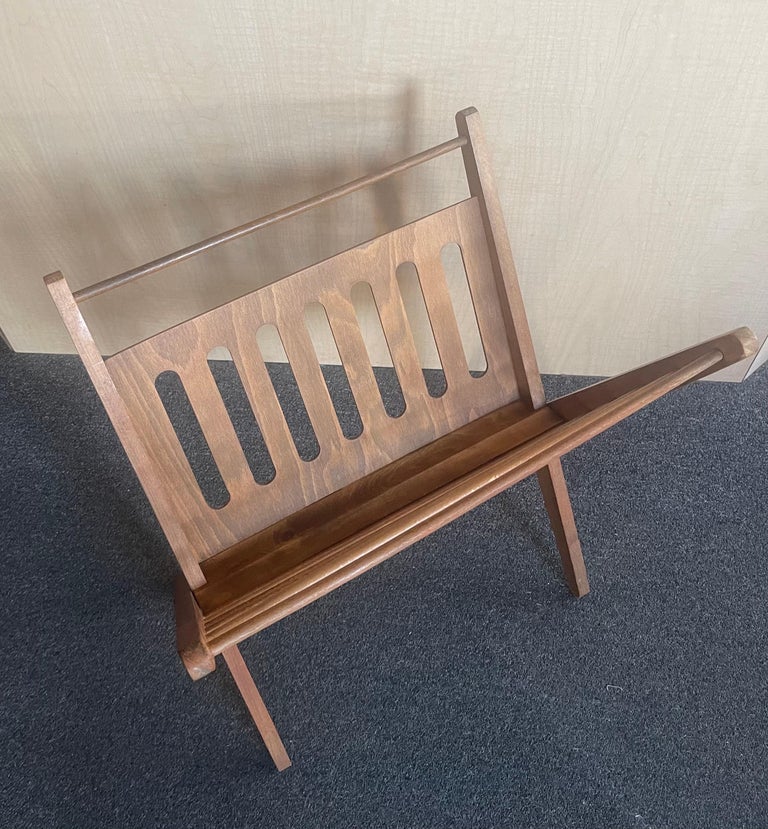 Mid-Century Solid Walnut Magazine Rack in the Style of Arthur Umanoff ...
