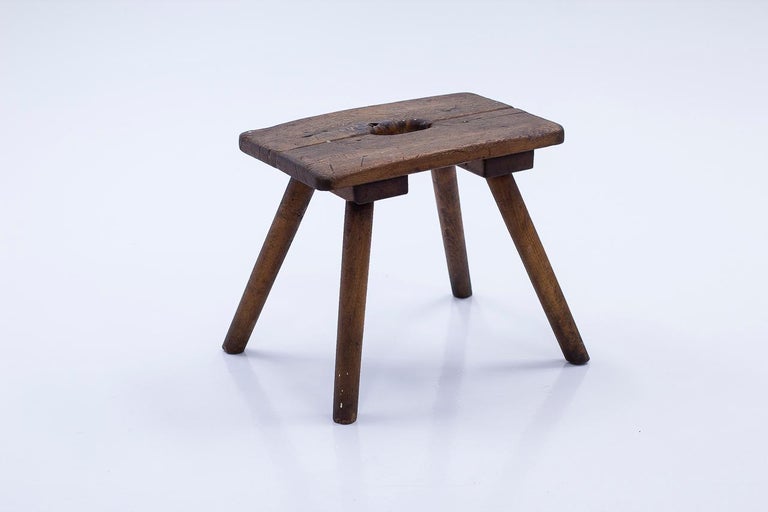 Mid-Century Solid Wood French Rustic Stool For Sale at 1stDibs