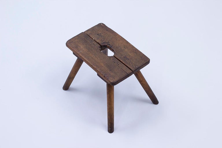 Mid-Century Solid Wood French Rustic Stool For Sale at 1stDibs