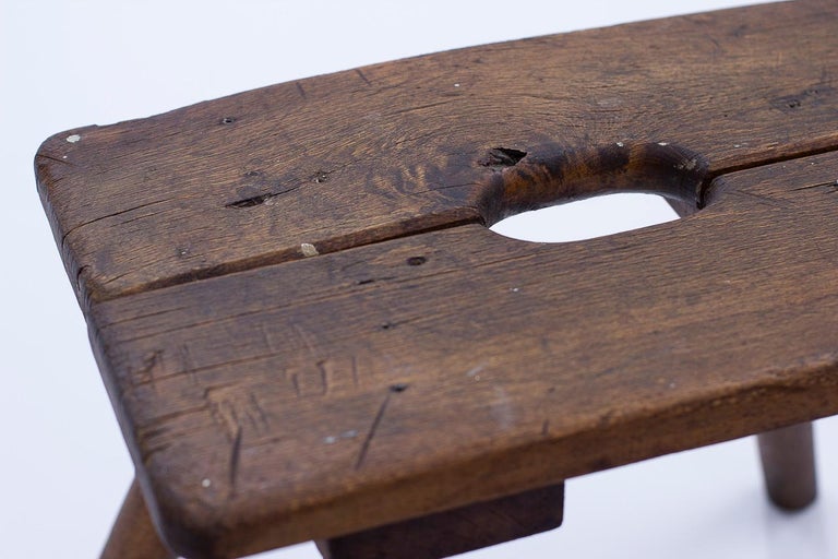 Mid-Century Solid Wood French Rustic Stool For Sale at 1stDibs