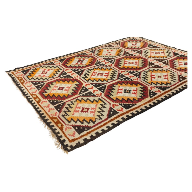 Mid Century Southwest Inspired Flat Weave Wool Rug For Sale at 1stDibs