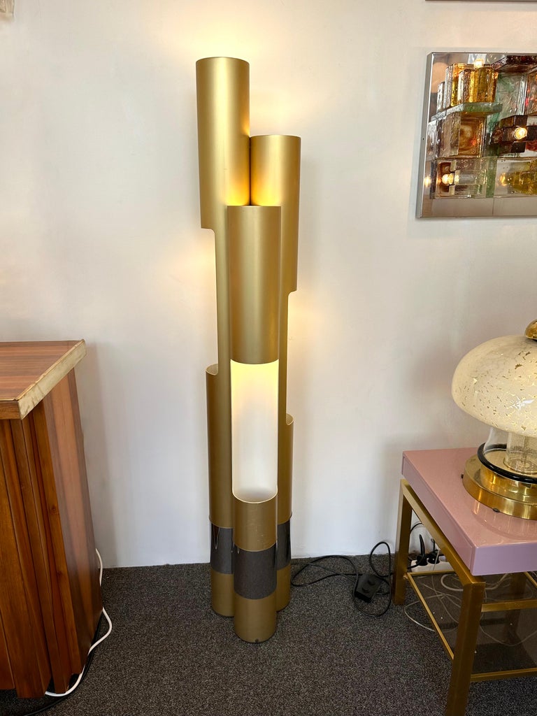 Mid-Century Space Age Gold Metal Organ Floor Lamp by Luci, Italy, 1970s ...