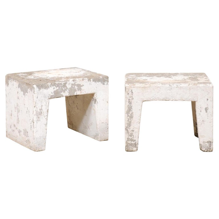 Mid-Century Spanish Pair of 15.5" Tall Concrete Stands (Could be Drinks ...