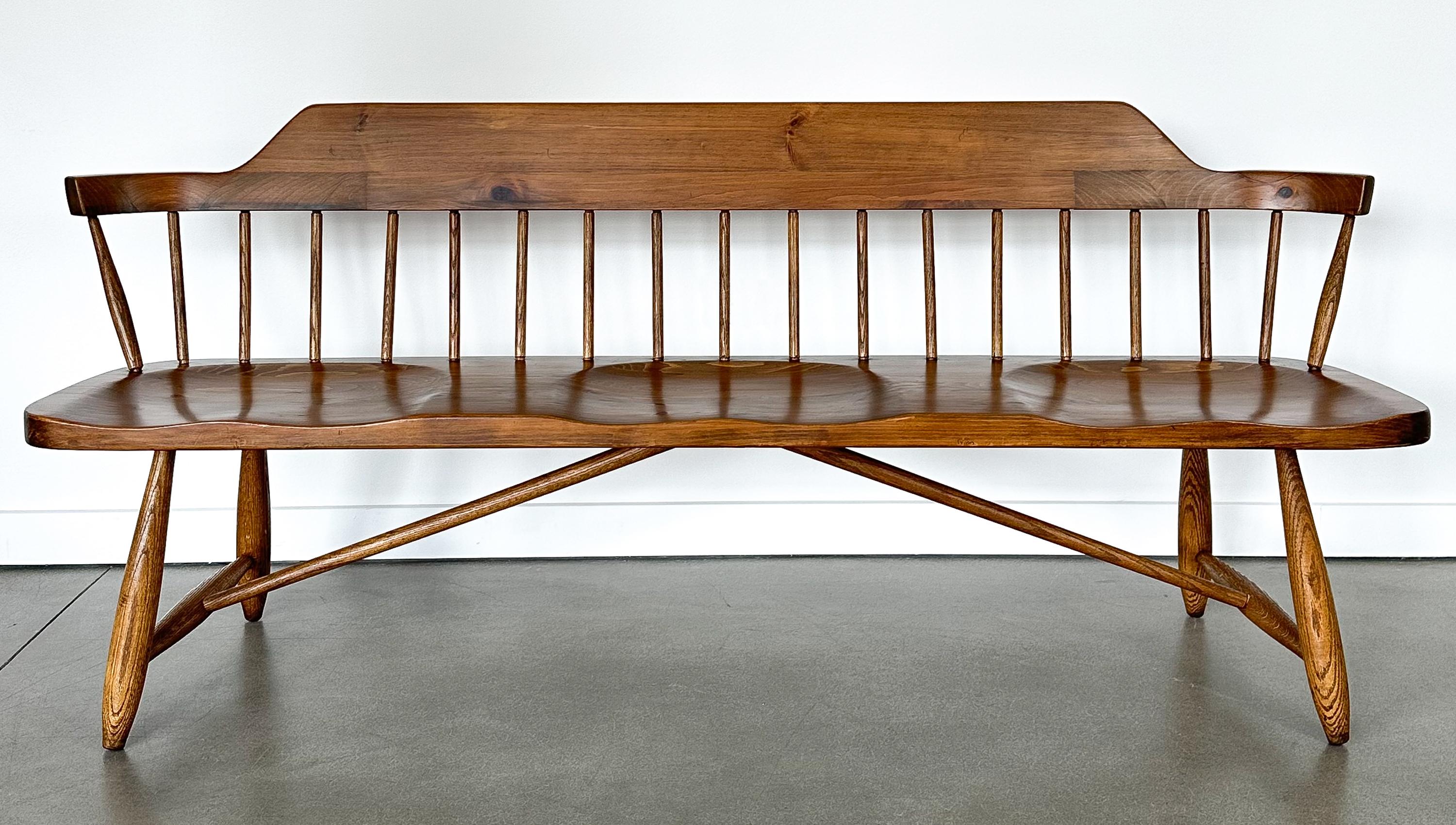 Mid-Century Spindle Back Three Seat Bench by Conant Ball Bench at 1stDibs