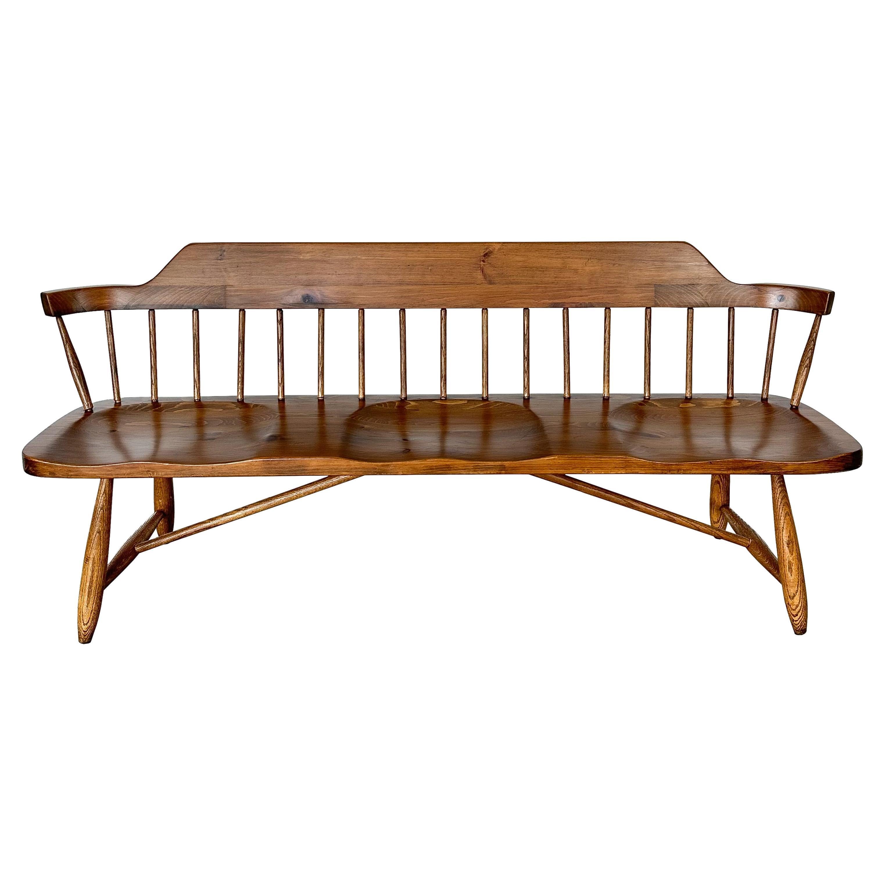Mid-Century Spindle Back Three Seat Bench by Conant Ball Bench at 1stDibs